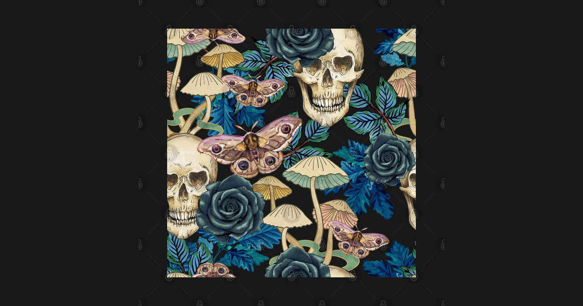 Skull Blue Rose and Witchcraft Pattern - Skeleton - T-Shirt | TeePublic