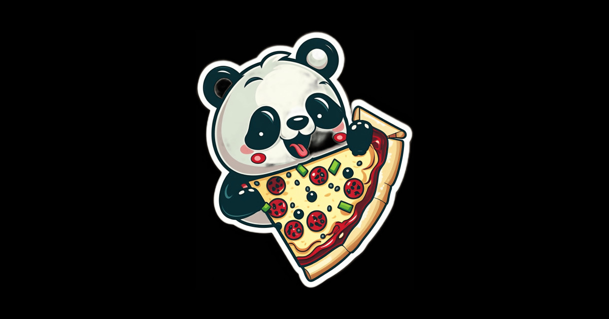 Cute Cartoon Panda Eating Pizza Funny Kawaii - Panda - Sticker | TeePublic