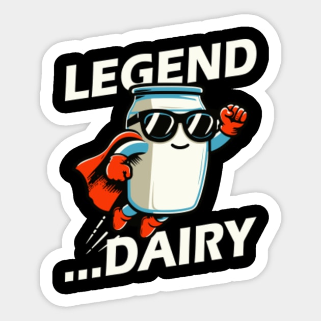 Legend Dairy Funny Milk Pun Superhero - Legend Dairy - Sticker | TeePublic