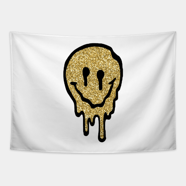 Gold Glitter Drippy Smiley Face - Shaka - Tapestry | TeePublic