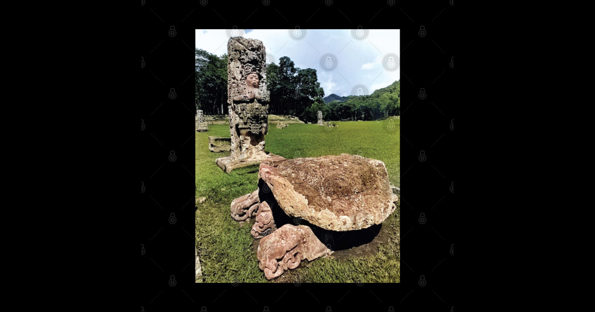 Colorized vintage photo of cosmic turtle - Mayan Ruins Of Copan ...