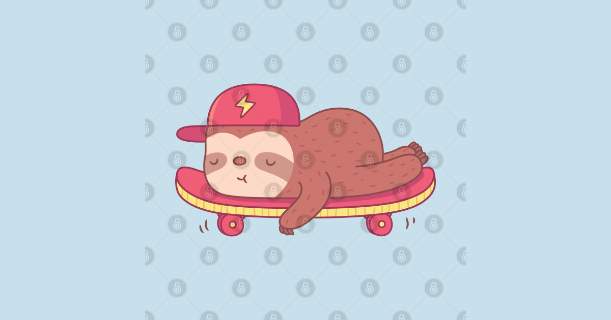 Cute Lazy Sloth Chillin On Skateboard - Lazy Sloth - T-Shirt | TeePublic