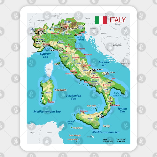 Geographic map of Italy - Italy Map - Sticker | TeePublic