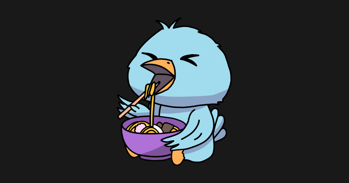 Anime Kawaii Ramen Eating Blue Bird Japanese Noodles - Anime - T-Shirt ...