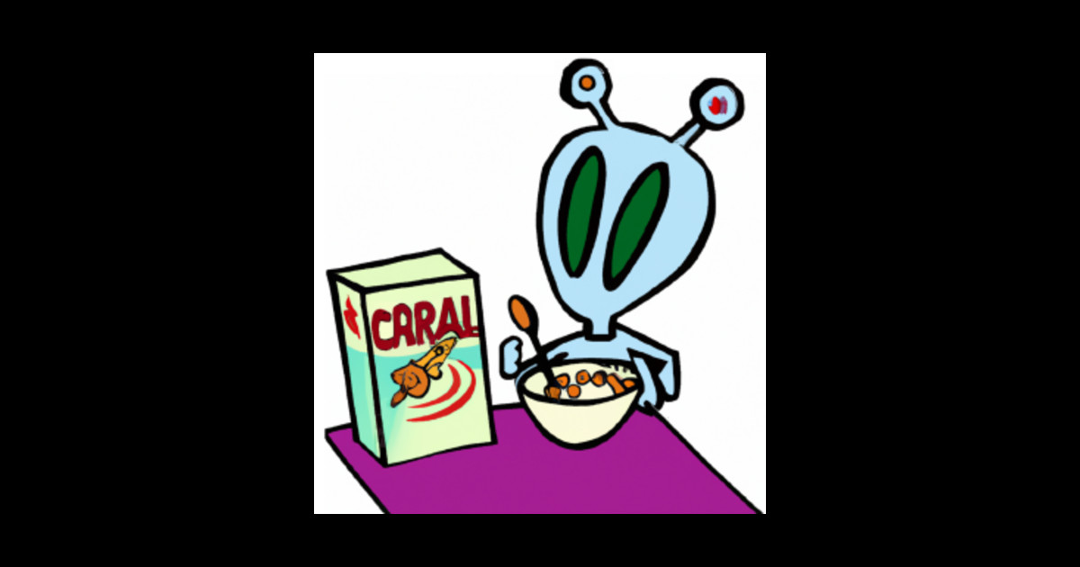 Alien Eating Breakfast Cereal - Alien - Sticker | TeePublic