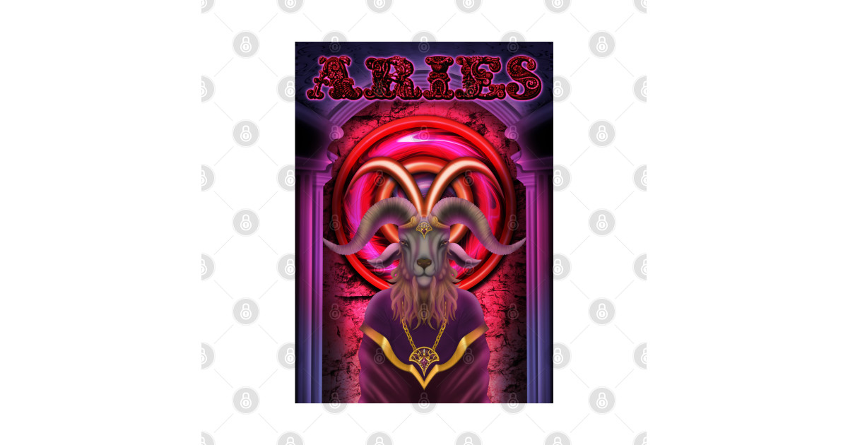 Aries Zodiac Art – Mystical Ram in Esoteric Temple - Aries - T-Shirt | TeePublic