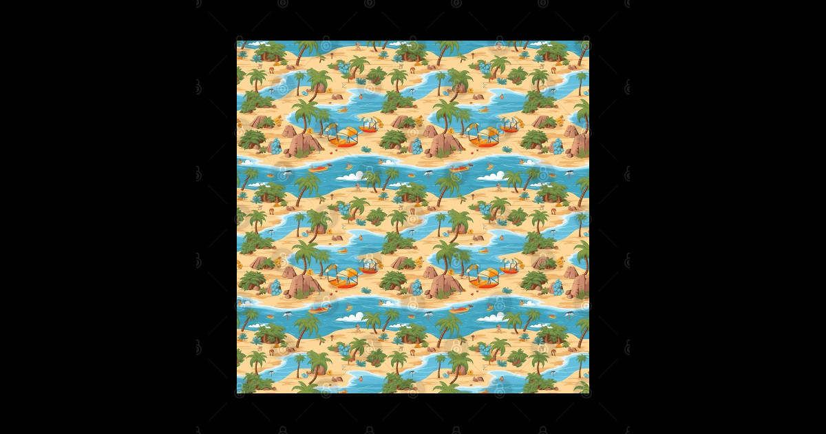 Beach Seamless Pattern Summer Palm Tree Waves Coast Surfing Tide Sandy ...