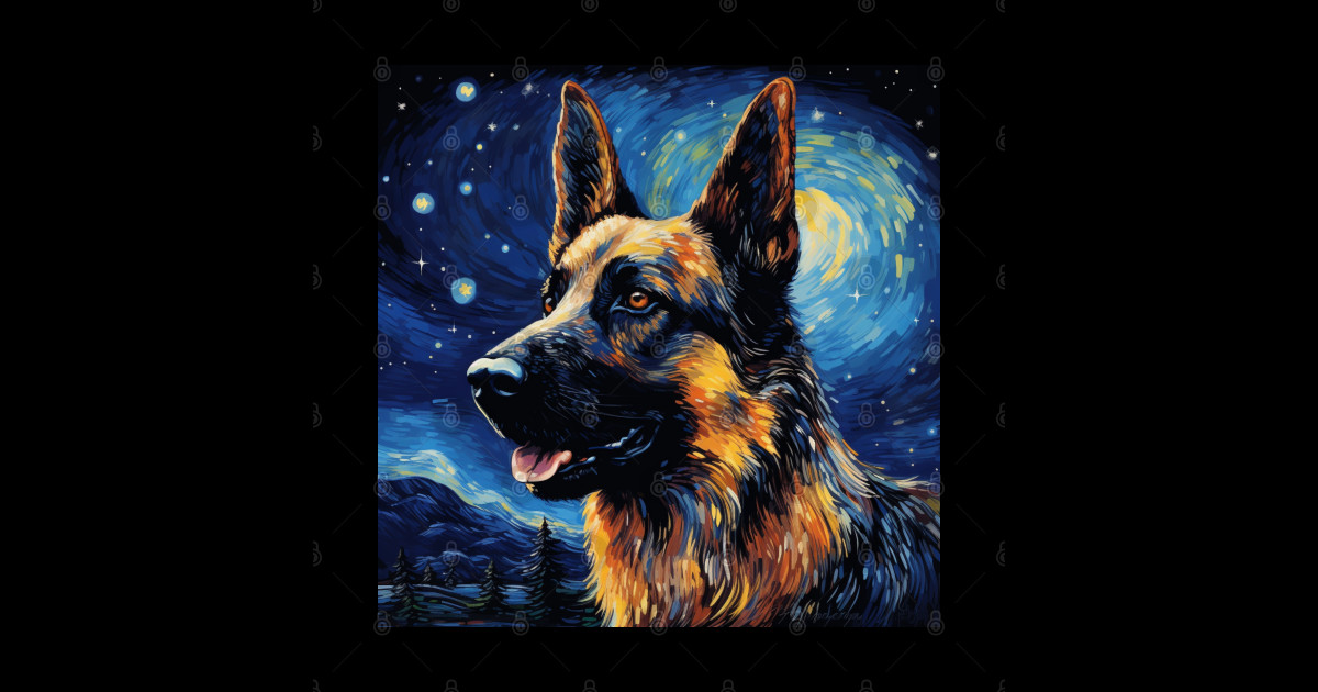 German Shepherd Painted in Starry Night Style - German Shepherd ...