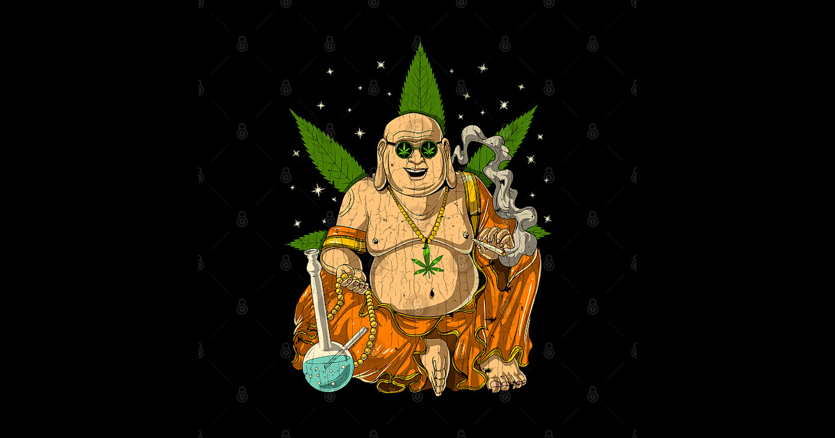 Vintage Buddha Smoking Weed Chilling Buddha - Weed - Sticker | TeePublic