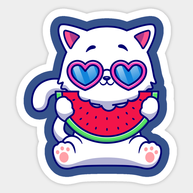 Cute Cat Eating Watermelon Fruit Cartoon - Cute Cat Eating Watermelon ...