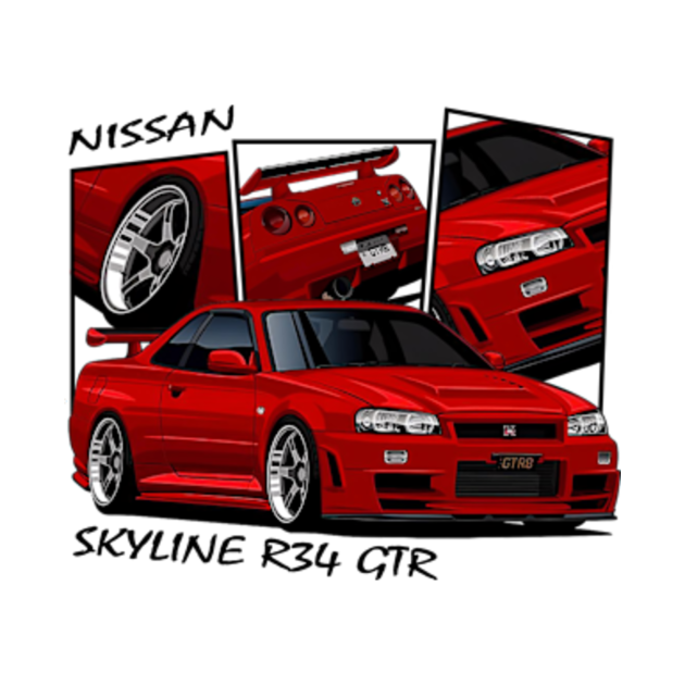 Nissan Skyline GTR R34, JDM Car - Nissan Skyline Gtr R34 - Kids T-Shirt ...