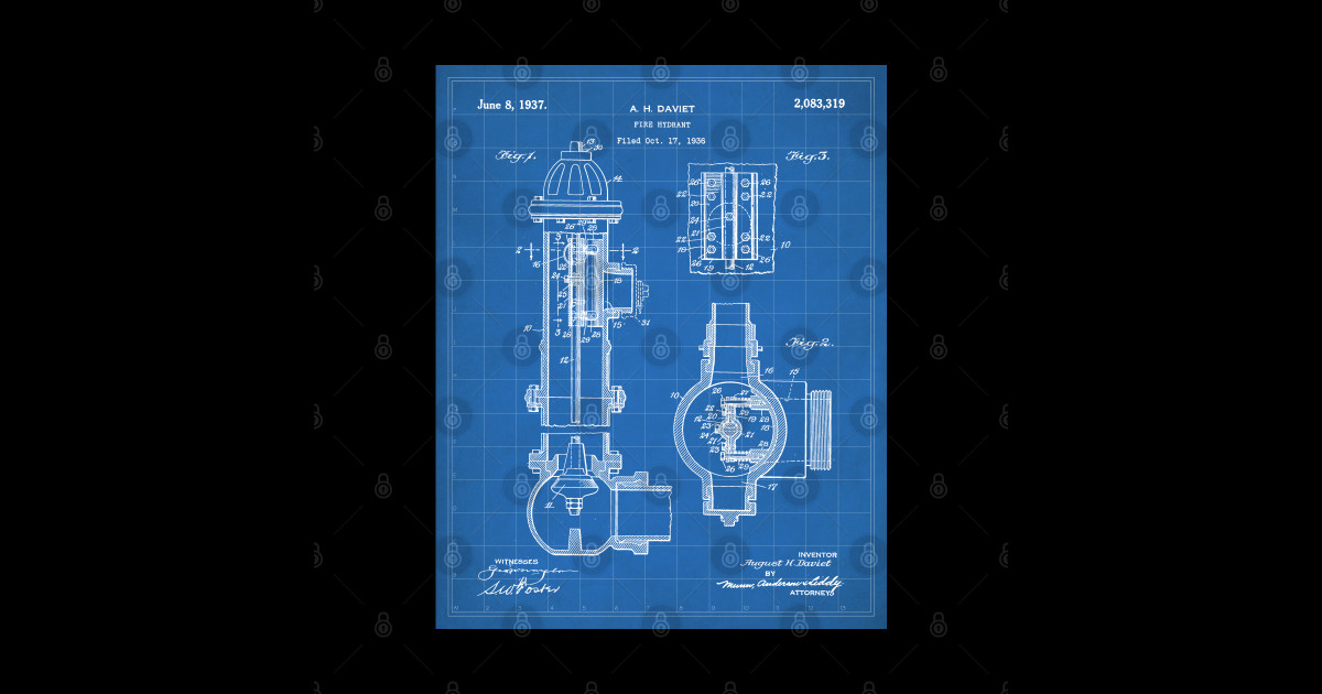 Fire Hydrant Patent - Fireman Fire House Art - Blueprint - Fire Hydrant ...