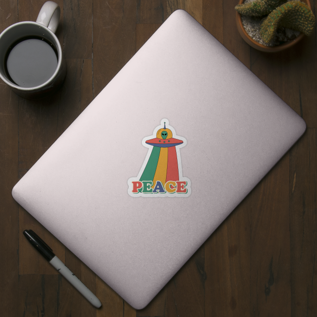 Retro UFO Peace Alien - Alien - Sticker | TeePublic