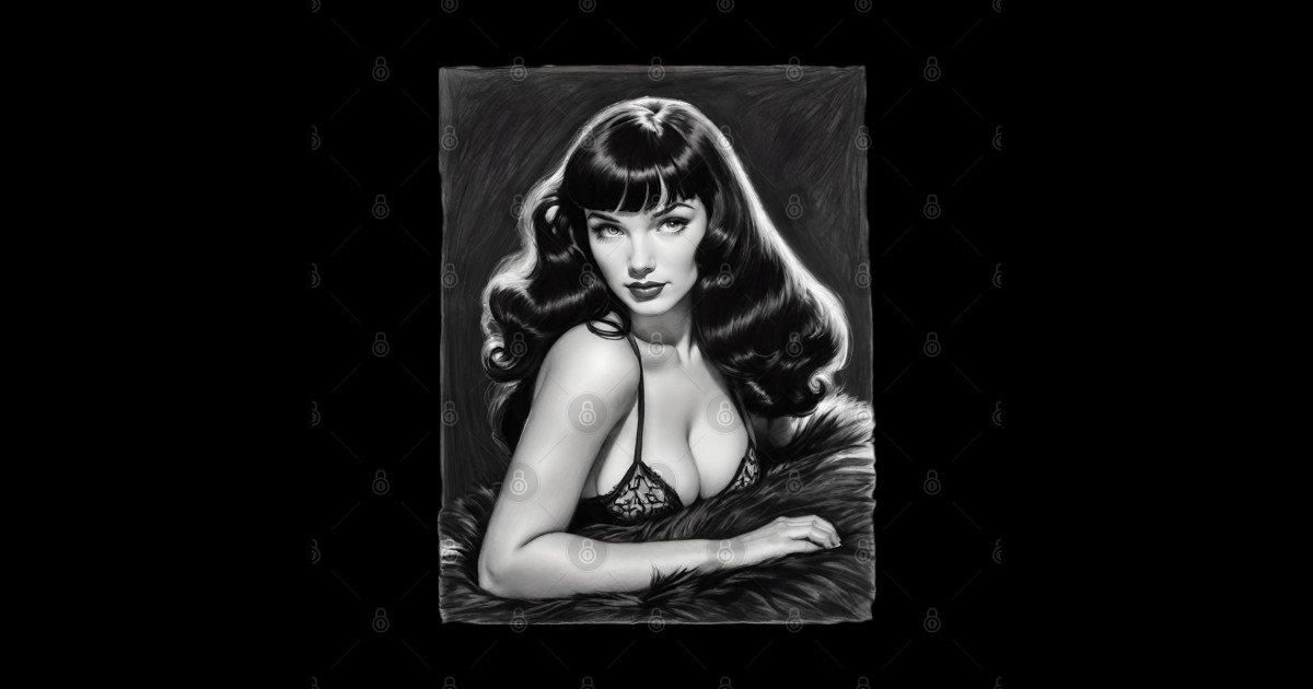 Bettie Page Black and White Portrait - Bettie Page - Sticker | TeePublic