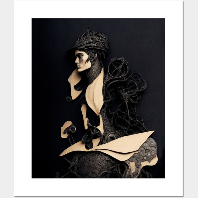 Woman's face in apprehensive profile of the gothic and mentalizing gear ...
