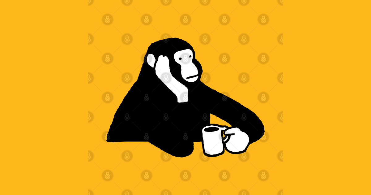 DREAMING MONKEY DRINKING COFFEE ART DRAWING - Meme - T-Shirt | TeePublic