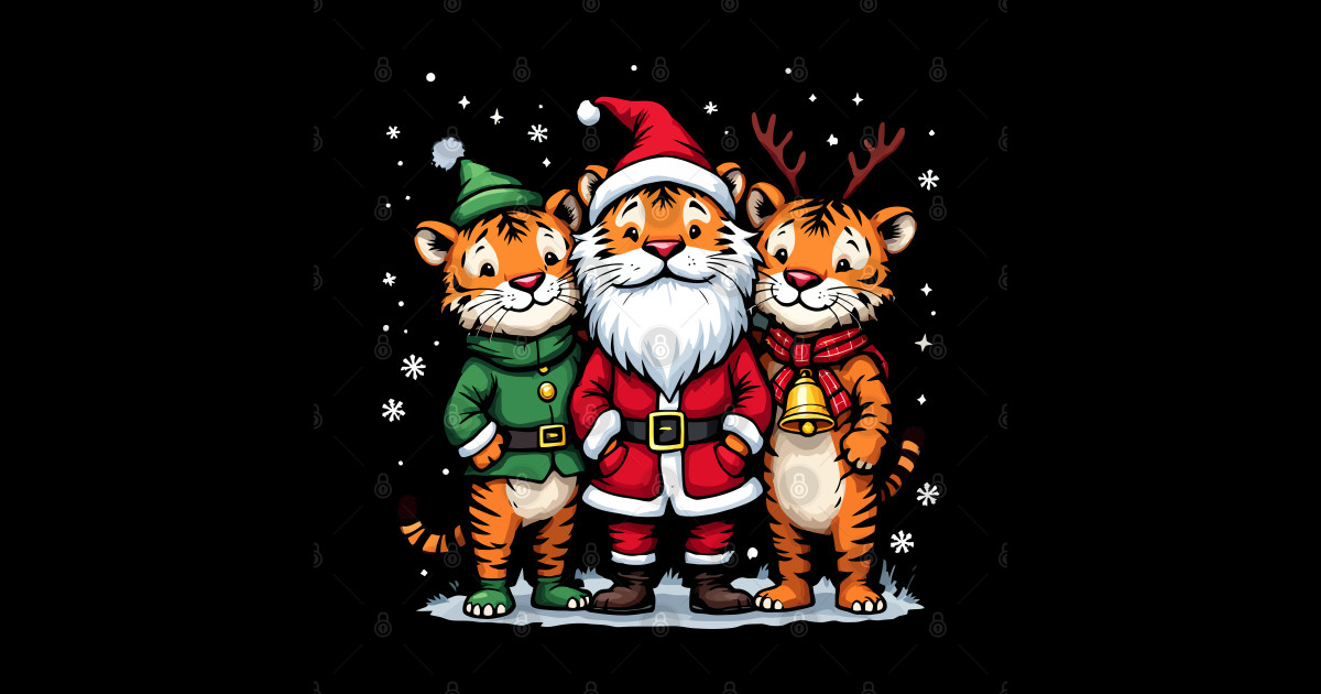 Cute Christmas Tigers in Santa Elf and Reindeer Costumes Fun Holiday ...