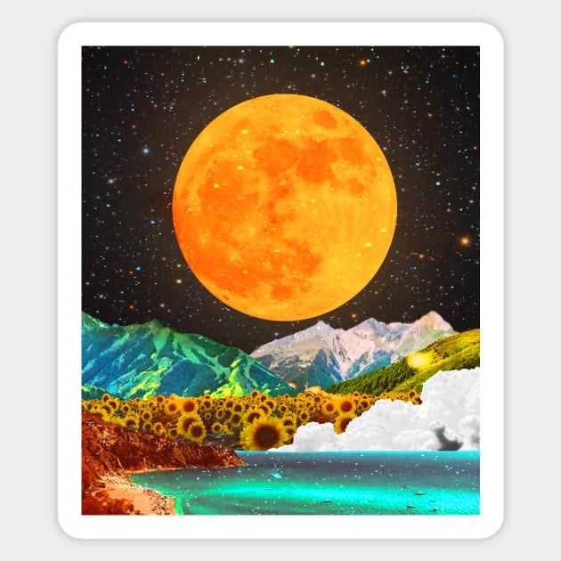 Orange Moon - Landscape - Sticker | TeePublic