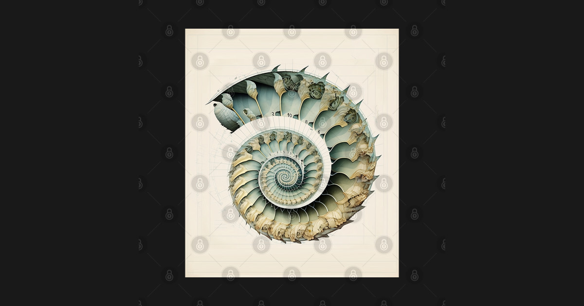 Fibonacci Sequence: Fibonacci Shell Art on a Dark Background - Fibonacci Sequence - T-Shirt ...
