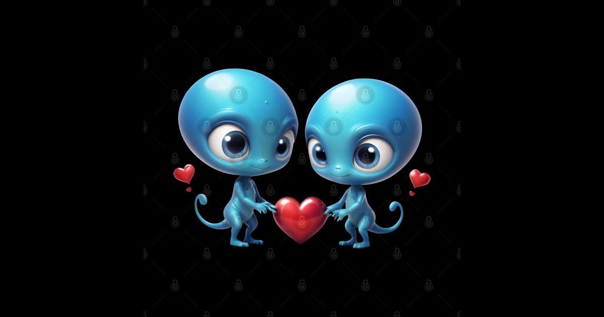 Chibi Alien Creatures in Love – Cute Cartoon Couple & Sci-Fi Romance ...