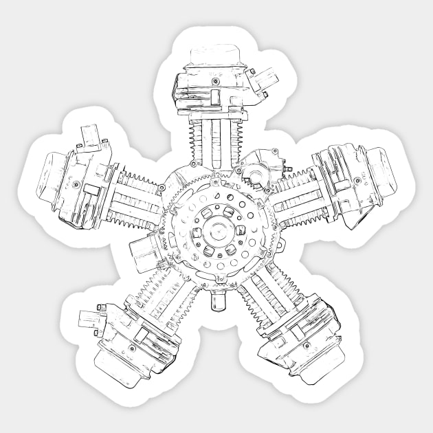 Radial Engine Wireframe - Car - Sticker | TeePublic