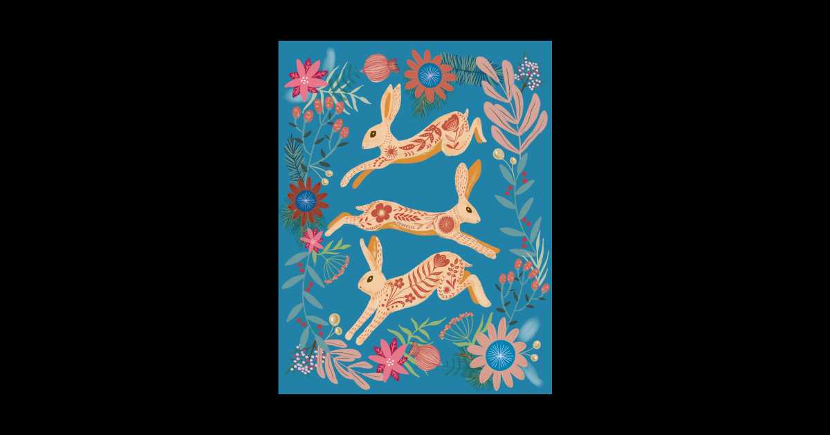 Leaping hare folk art - Leaping Hares - Posters and Art Prints | TeePublic