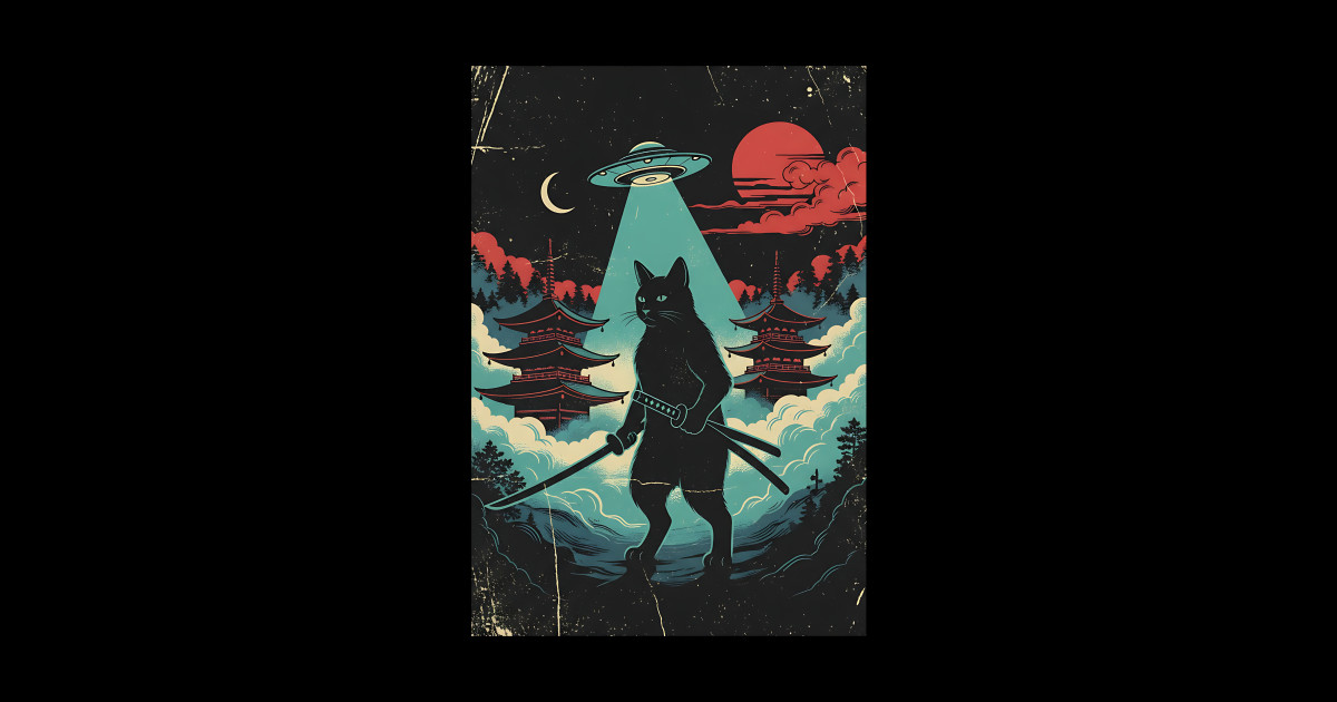 Japanese Ninja Cat Ufo Temple Ukiyo-E Art Men Women Kids - Japanese Cat ...
