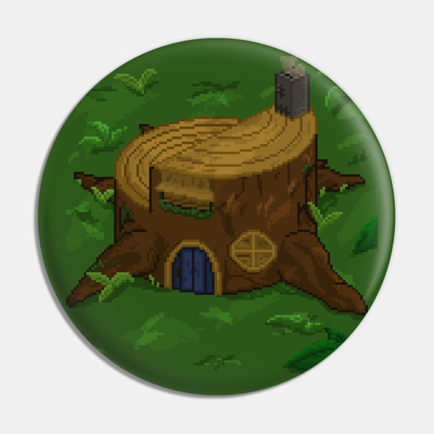 Pixel Art Stump house - Tree - Pin | TeePublic