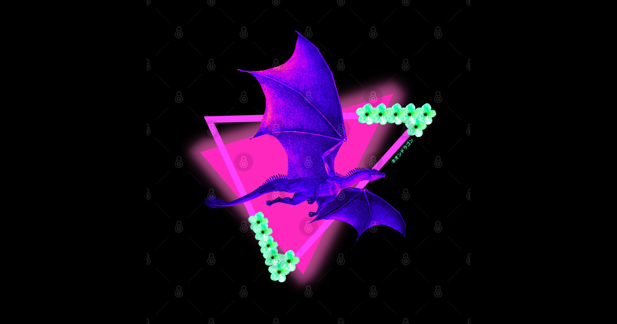 Neon Dragon Vaporwave Synthwave Cyberpunk - Dragons - Sticker | TeePublic