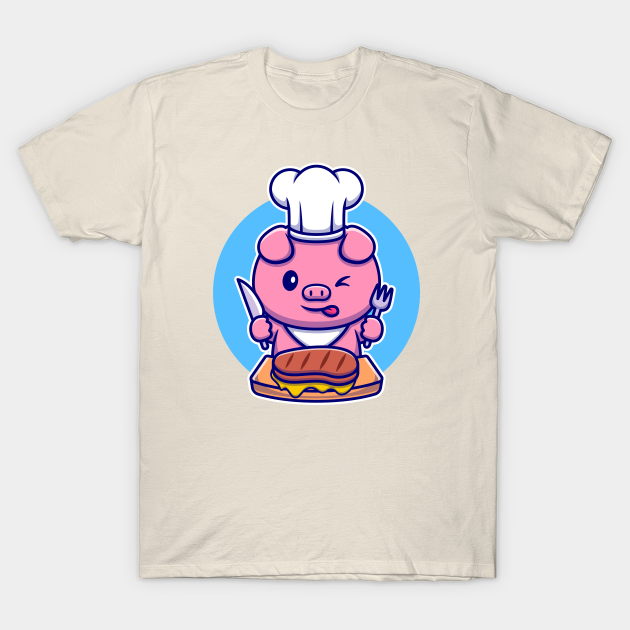 Cute Pig Chef Eating Beef Steak Cartoon - Cute Pig Chef Eating Beef ...