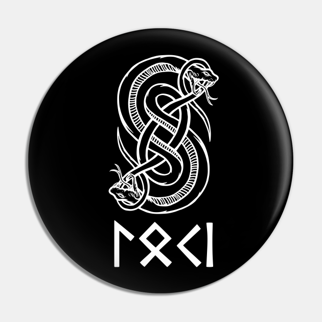 Loki Snake Symbol and Name in Nordic Runes - Loki - Pin | TeePublic