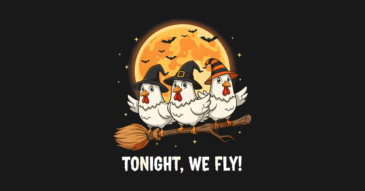 Halloween Chicken Witches Broomstick Spooky Hens Moon - Halloween ...
