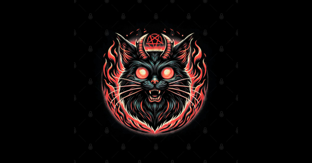 Evil Cat with Horns and Pentagram - Evil Cat - Sticker | TeePublic