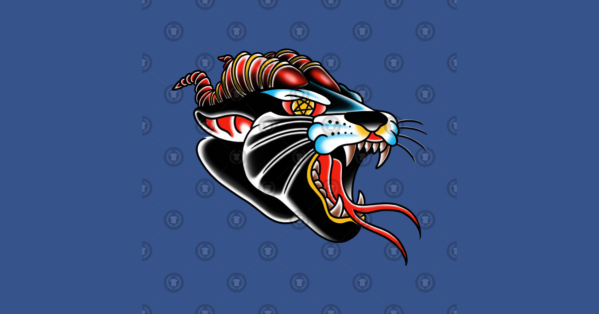 Demon Panther - Traditional Tattoo Art - T-Shirt | TeePublic