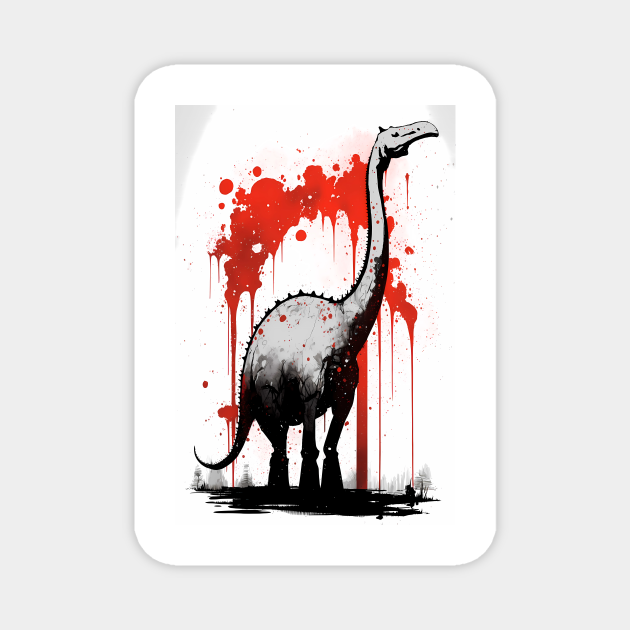 Brontosaurus Ink Painting Black and White and Red - Dinosaur - Magnet ...