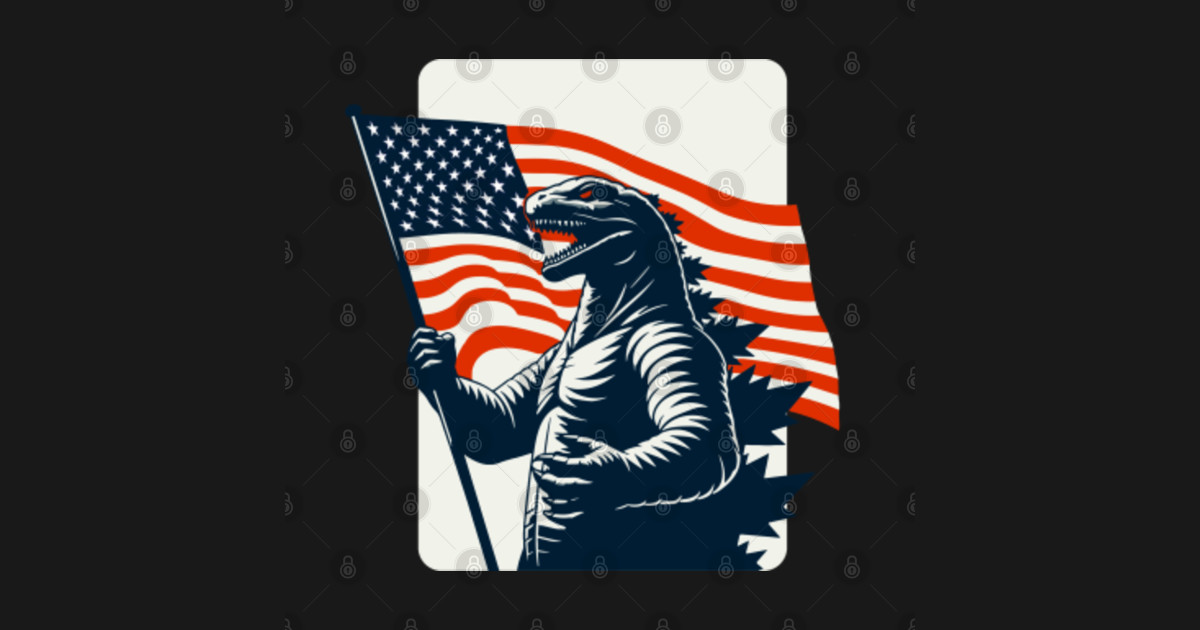Godzilla holding American flag - Godzilla Flag - T-Shirt | TeePublic