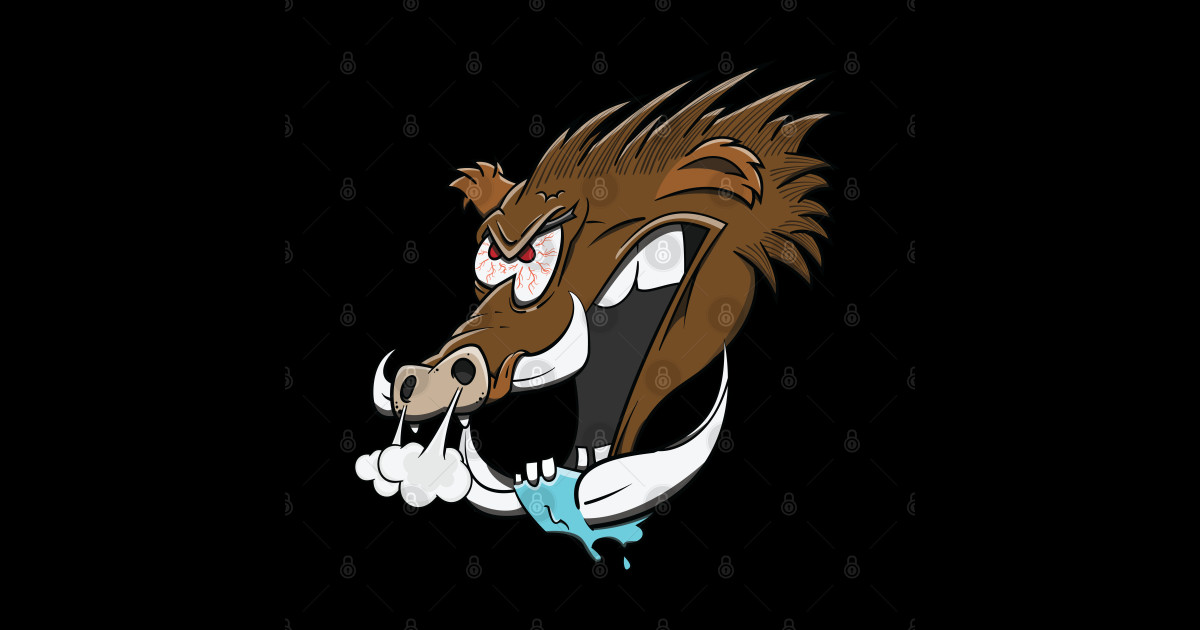 Angry Wild Hog Cartoon Boar Funny Animal Pig Head - Pig - Pin | TeePublic
