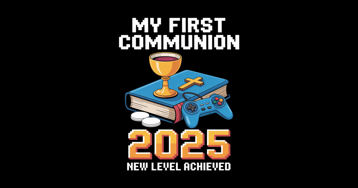 Kids My First Communion 2025 Boys Girls Retro Gamer Pixel Faith - Kids ...