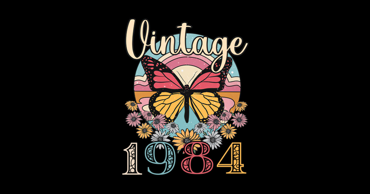 Floral Butterfly Retro Vintage 1984 39th Birthday - Vintage 1984 39th ...