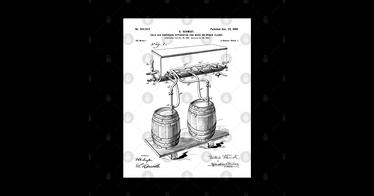 Beer Keg Patent - Home Brewer Craft Beer Art - White - Beer Keg Patent ...