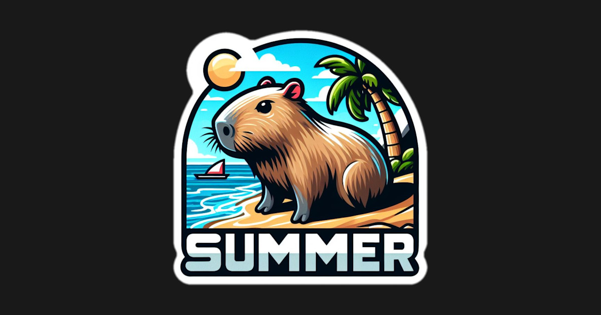 Cute summer capybara on the beach - Capybara - T-Shirt | TeePublic