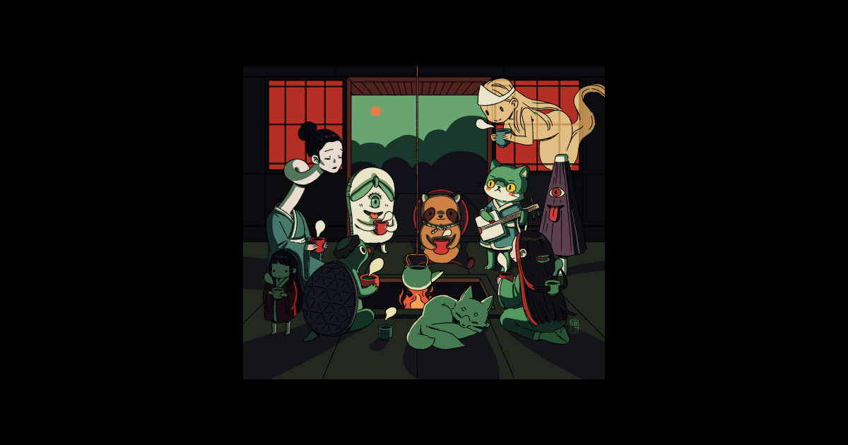 Yokai Tea Party - Monsters - Sticker | TeePublic
