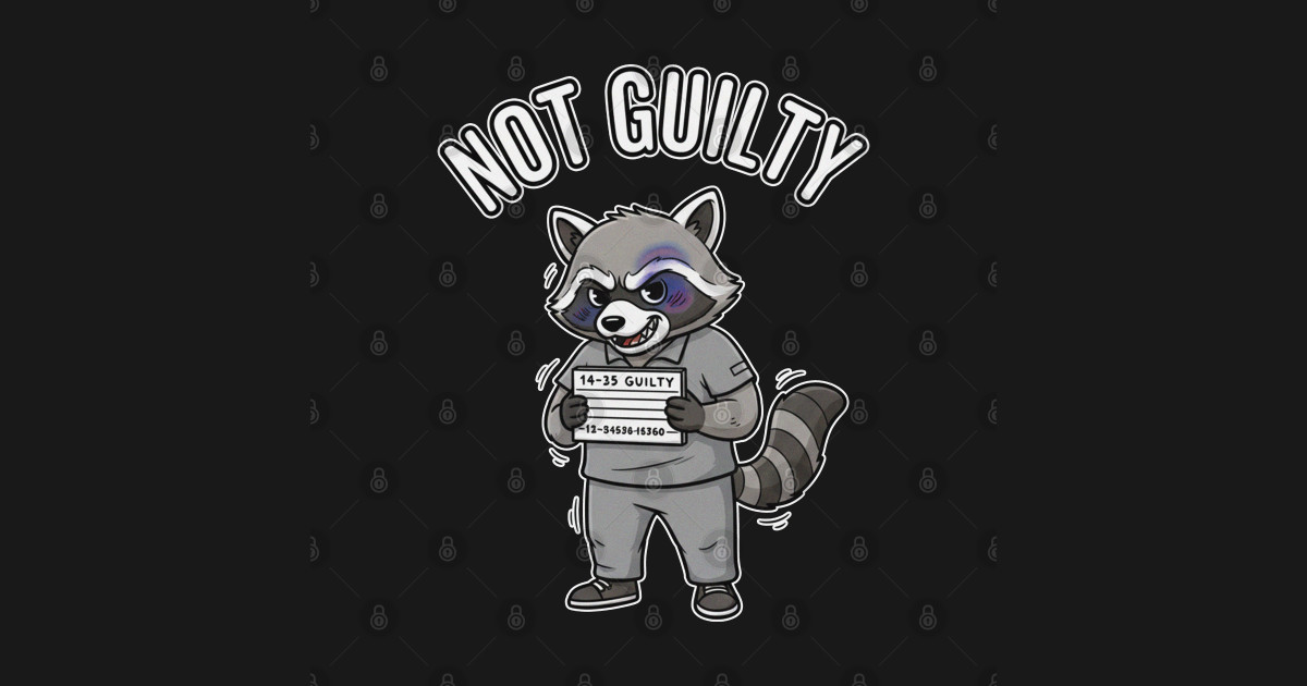 Not Guilty - Funny Raccoon Mugshot Bandit - Raccoon - T-Shirt | TeePublic