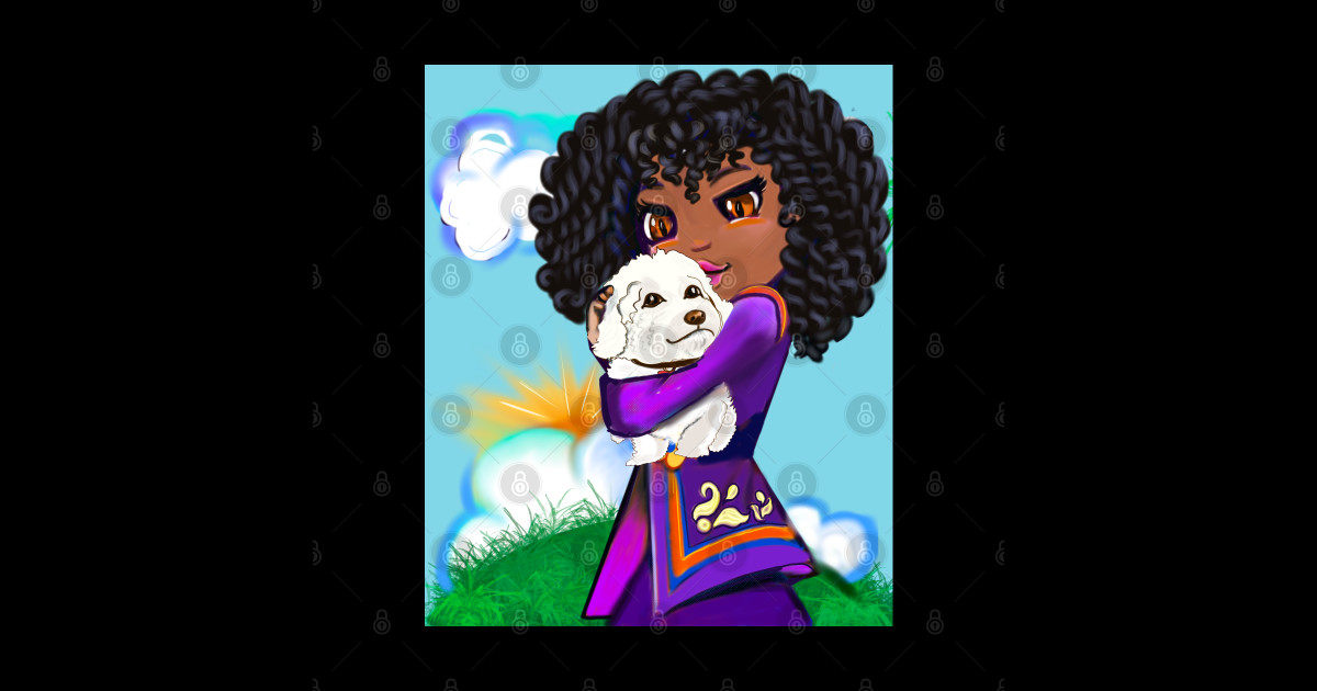 Girl with Afro hair cuddles puppy dog, Cavapoo puppy dog, cute Cavoodle ...