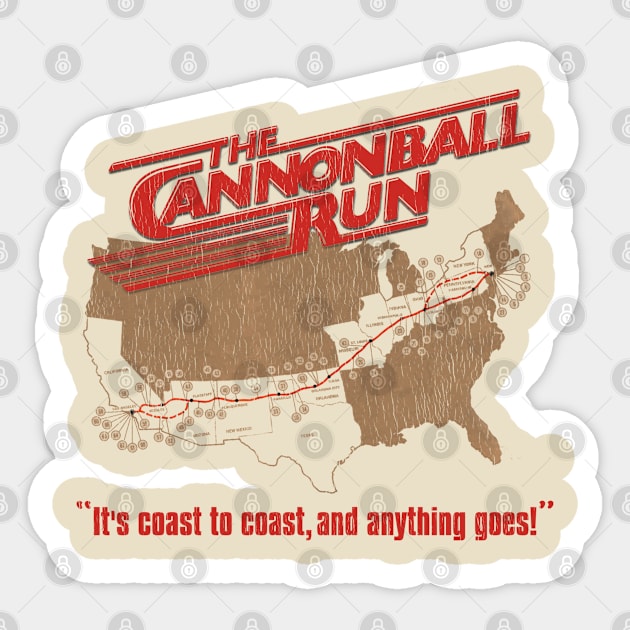 The Cannonball Run Map - Cannonball Run - Sticker | TeePublic