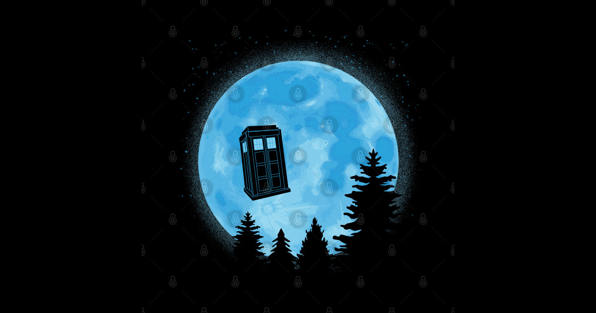 Tardis and Moon - Tardis - Sticker | TeePublic