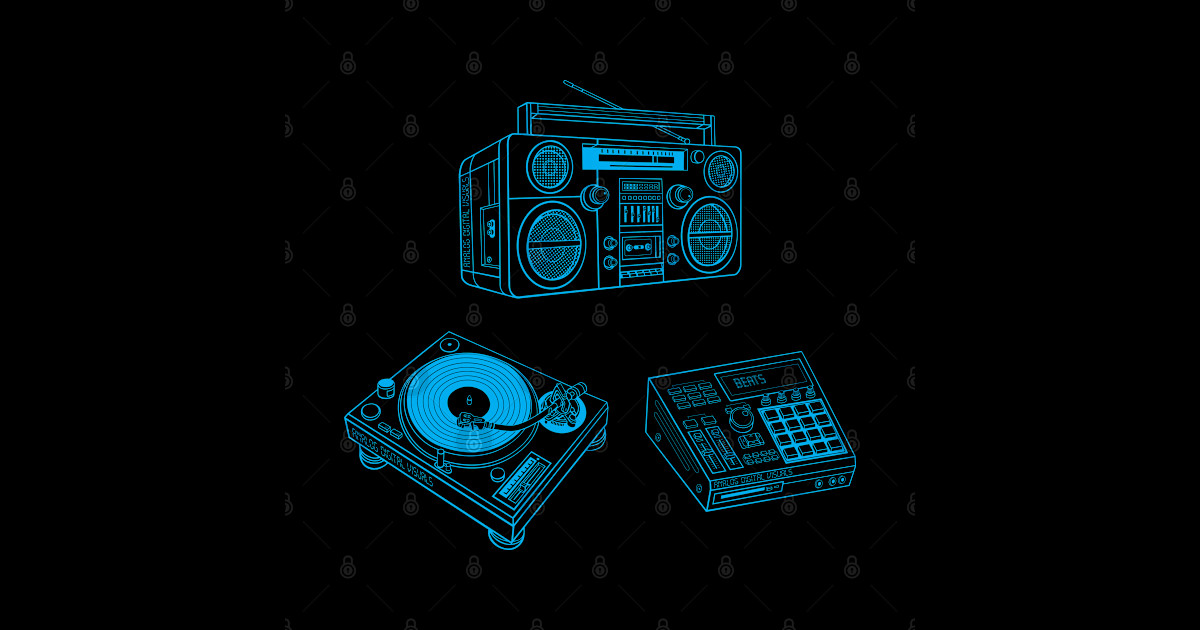 Boombox, Beat Maker, Turntable (Button Blue Lines) Analog / Music ...