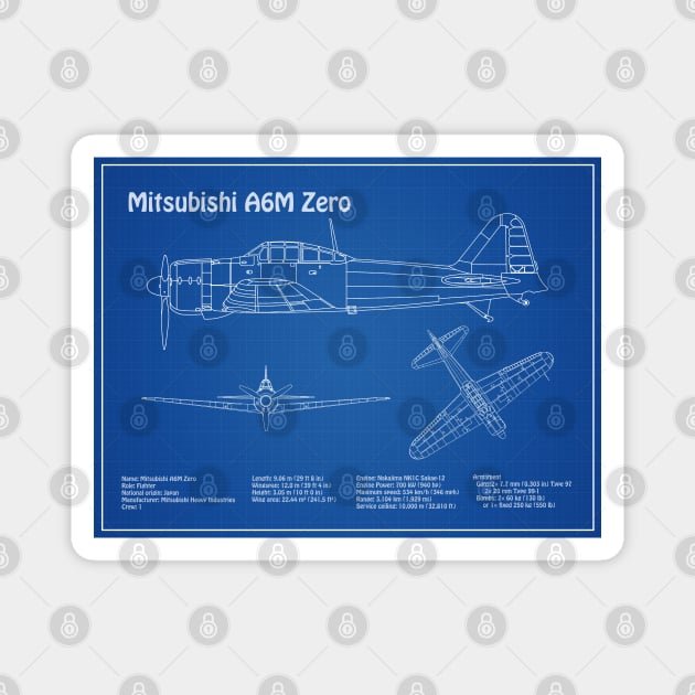 Mitsubishi A6M Zero Airplane Blueprint - AD - A6m Zero - Magnet | TeePublic