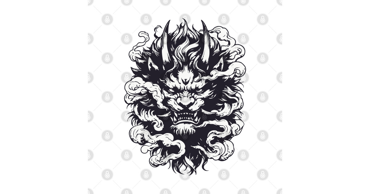 Oni Lion Asian Japanese Vintage - Lion - T-Shirt | TeePublic
