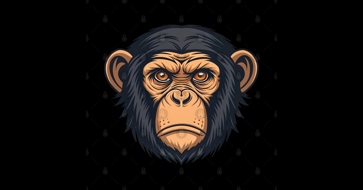 Intense Chimp Face - Bold Ape Illustration - Chimpanzee - Sticker ...